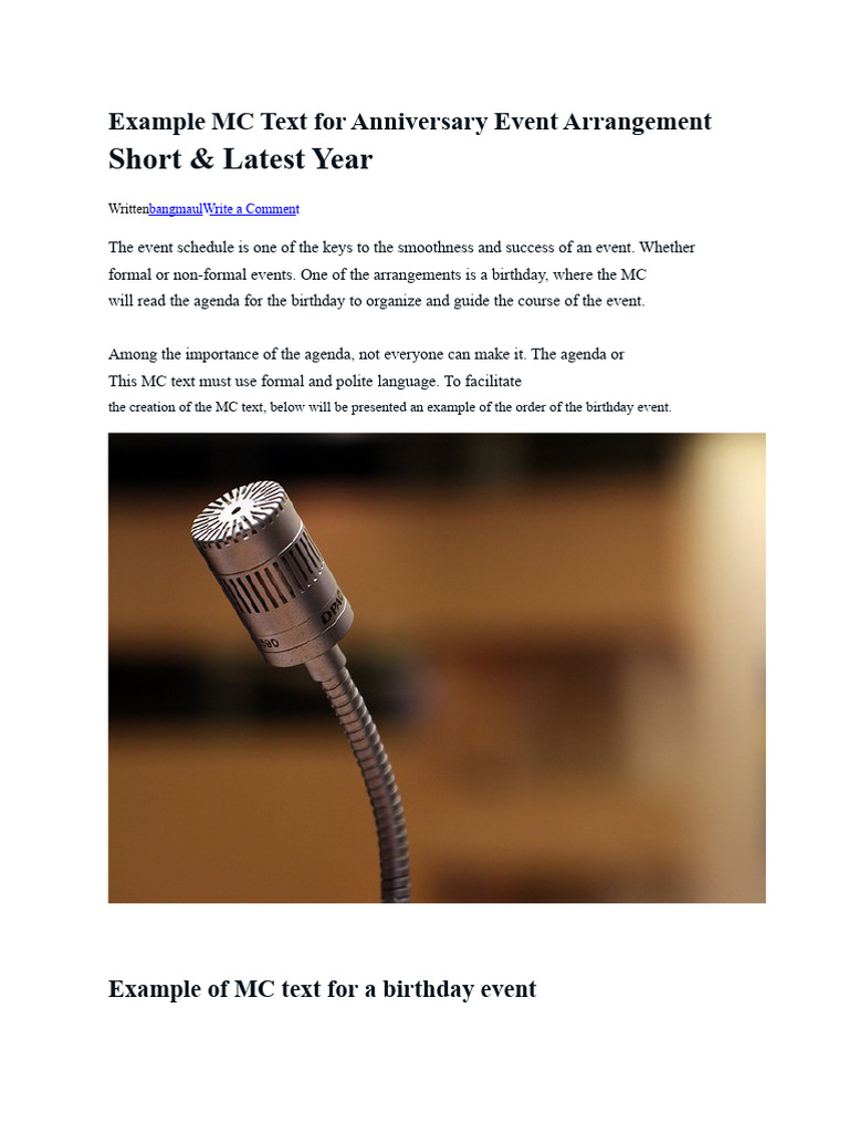 Birthday Event MC Script Example | PDF | Birthdays | Prayer