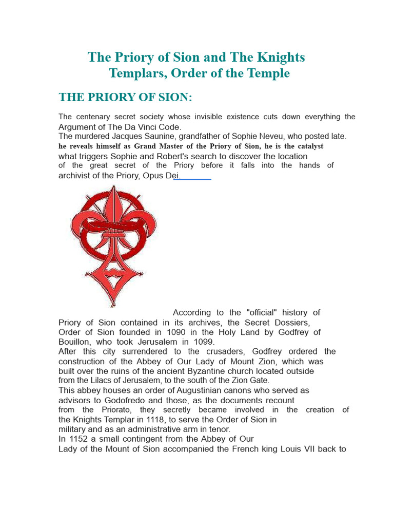 The Priory of Sion and The Knights Templar | PDF | Knights Templar