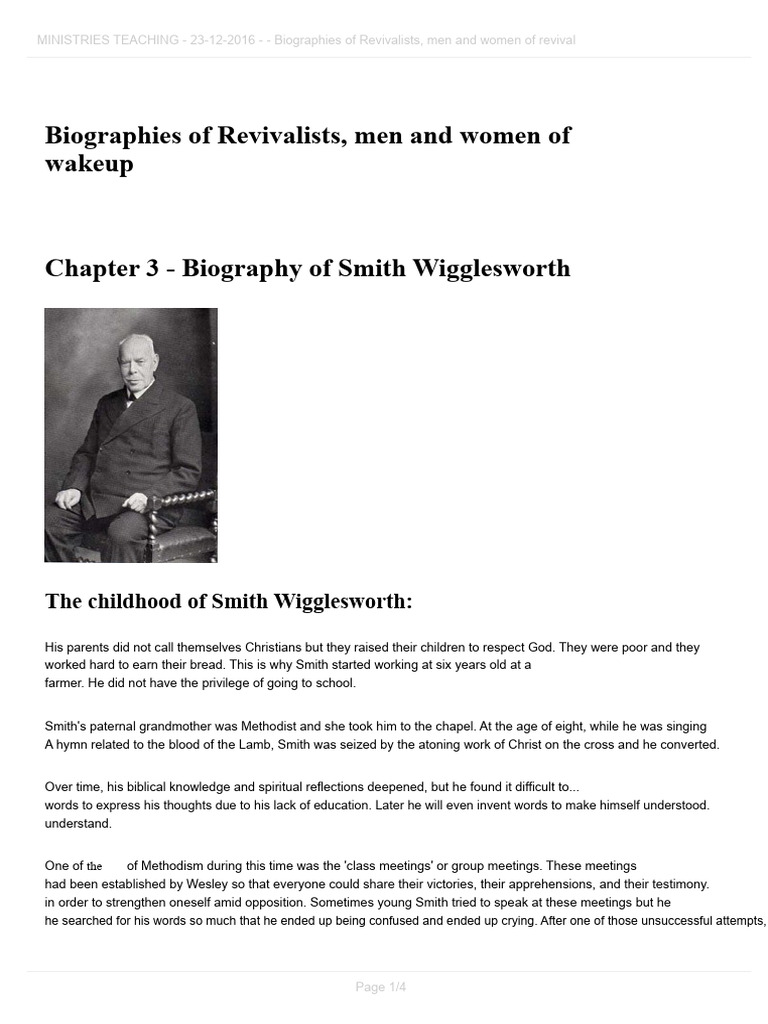 Biography of Smith Wigglesworth | PDF | Faith Healing | Prayer