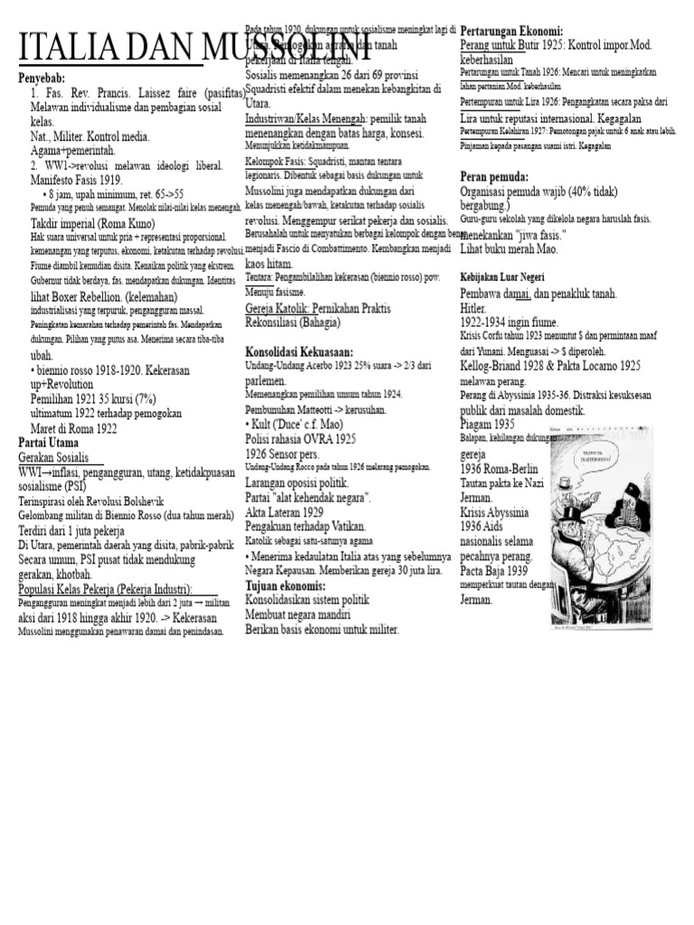 IB Sejarah Mussolini Cheat Sheet | PDF