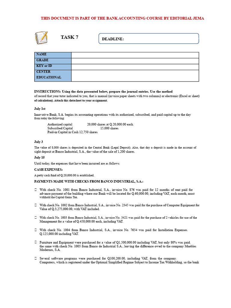Task 7 Banking | PDF | Banks | Invoice
