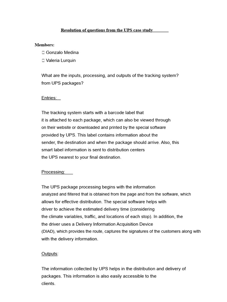 Resolution of questions from the UPS case study | PDF