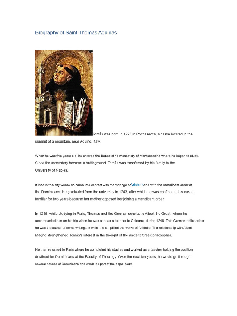 Short Biography of Saint Thomas Aquinas | PDF