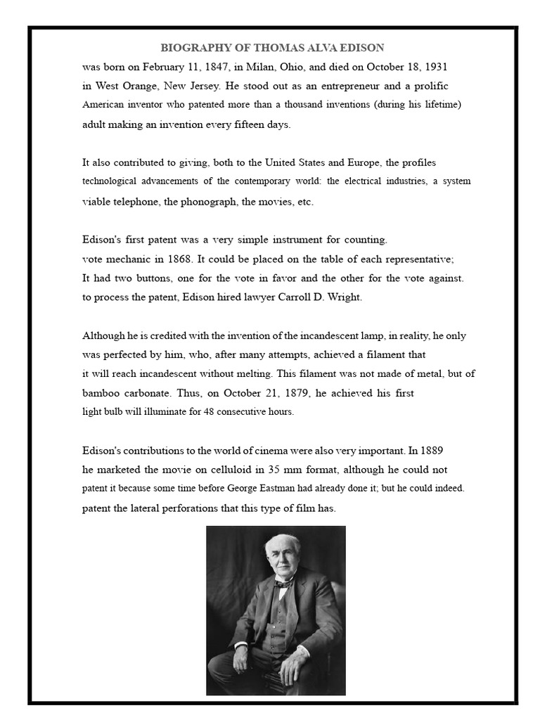 Thomas Edison: Inventor and Innovator | PDF