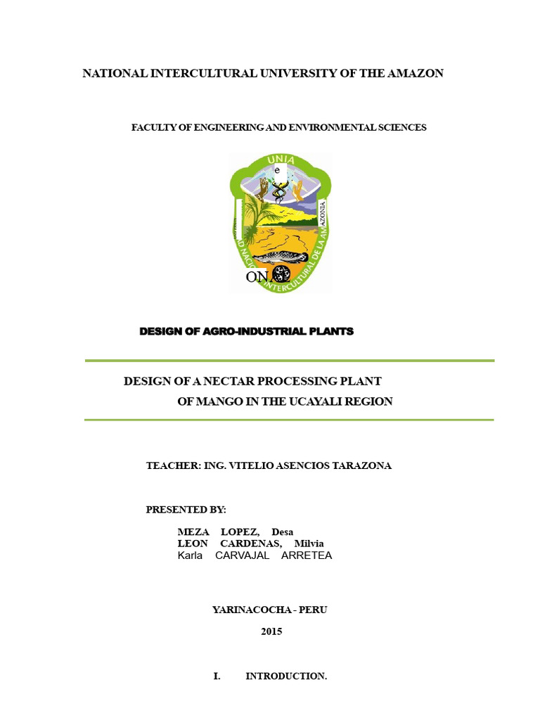 Mango Nectar Processing Plant Design | PDF | Marketing | Water