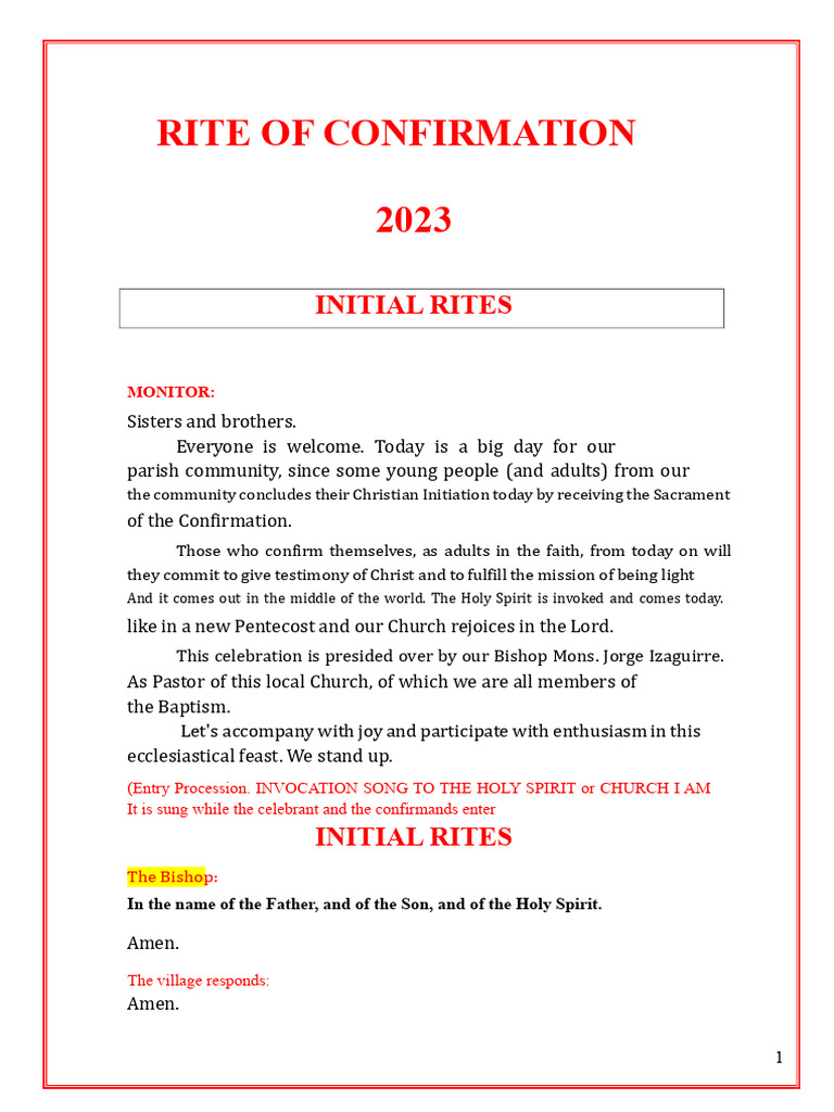 Confirmation Rite 2023 | PDF | Confirmation | Eucharist