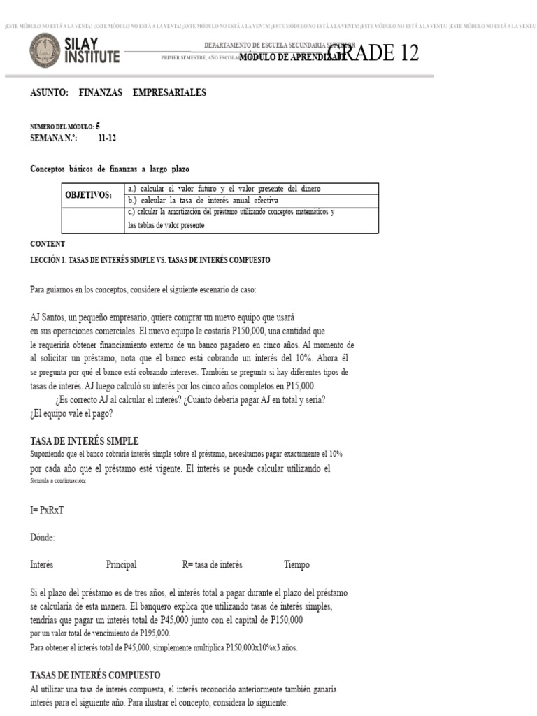Módulo 9-10 de Finanzas Empresariales GR12 | PDF | Interés | Tasas de ...