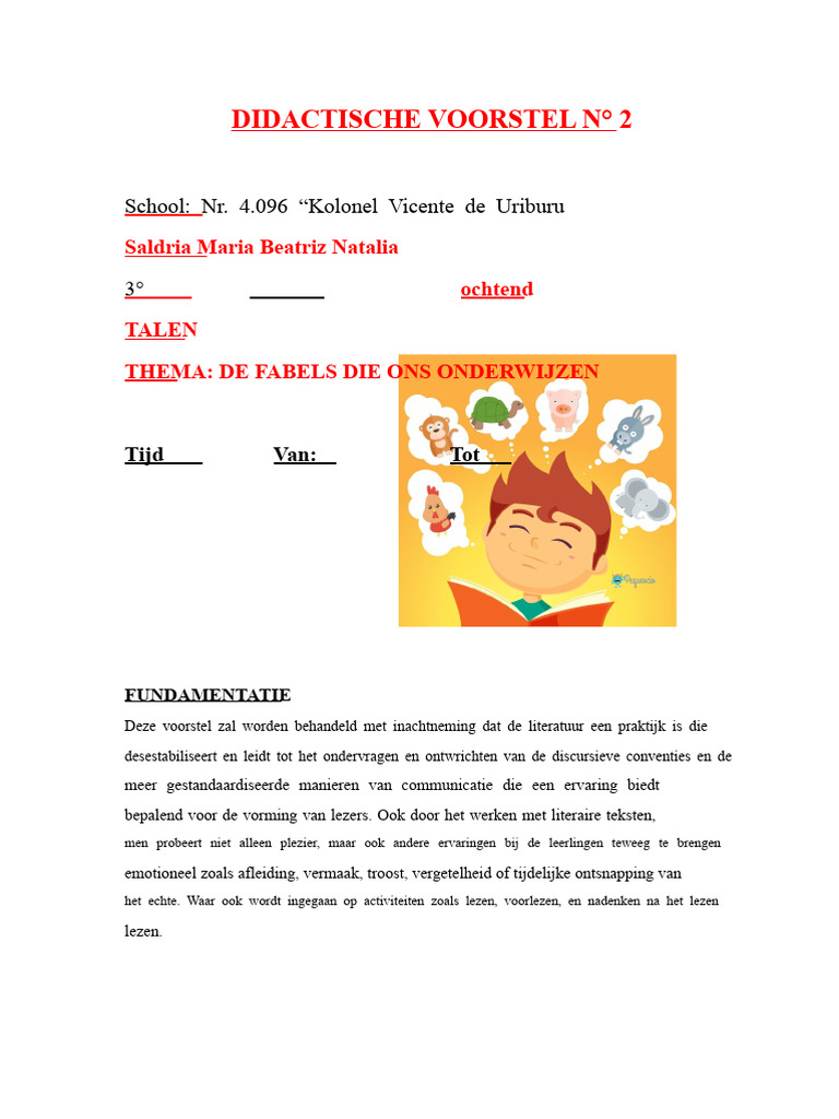 Voorstel Van Taal N2 Fabel | PDF