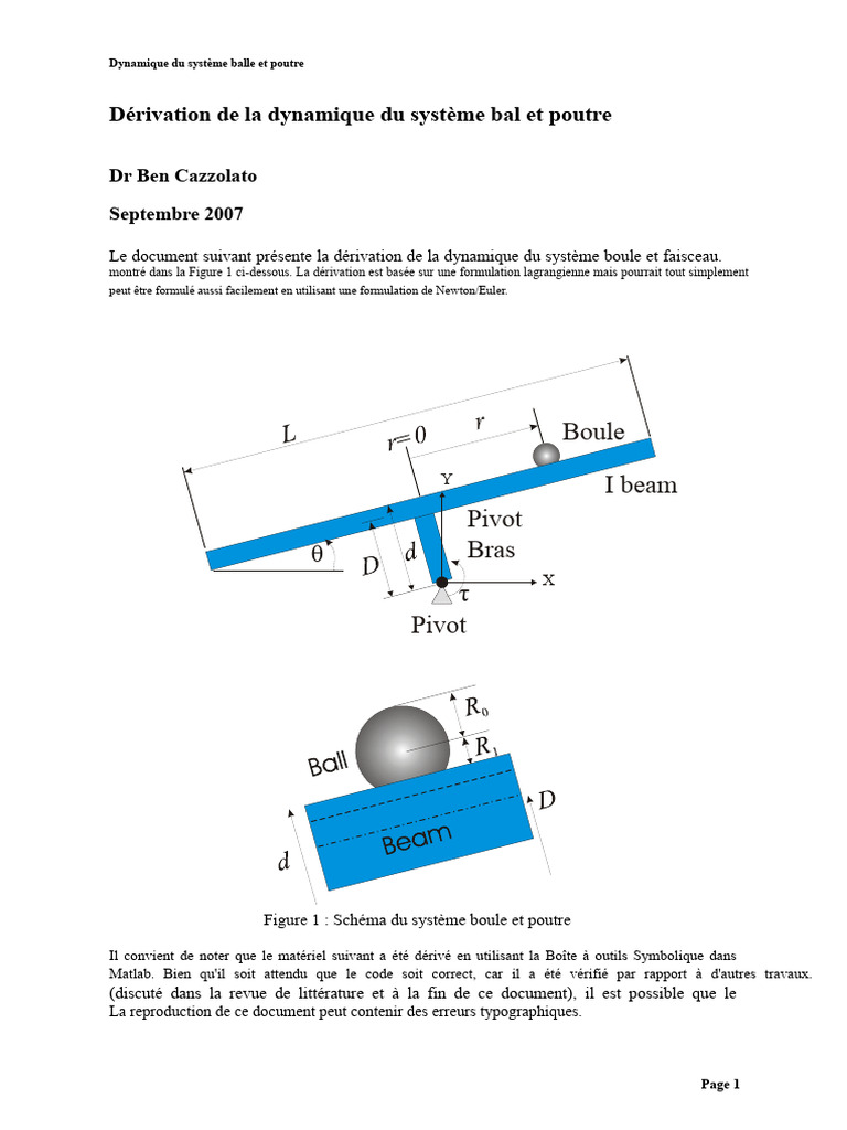 Dynamique d'un système boule-poutre | PDF | Équations différentielles ...