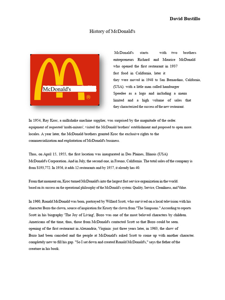 History of McDonald's | PDF | Mc Donald's