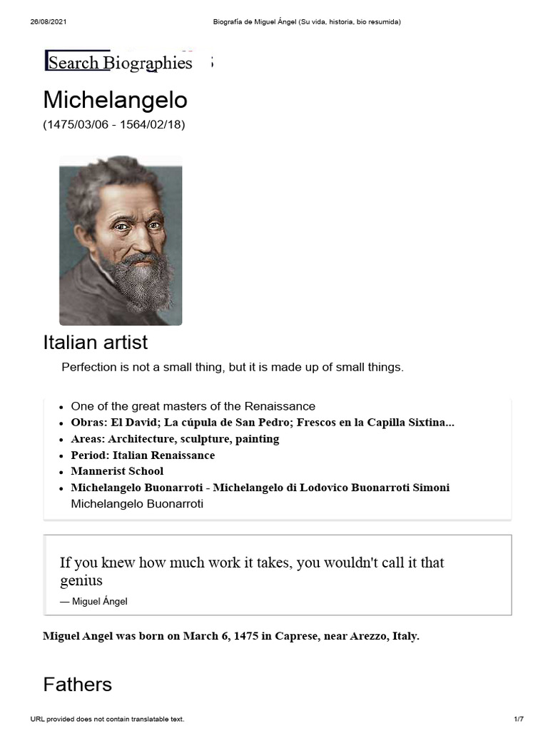 Biography of Michelangelo (His Life, History, Summarized Bio) | PDF ...