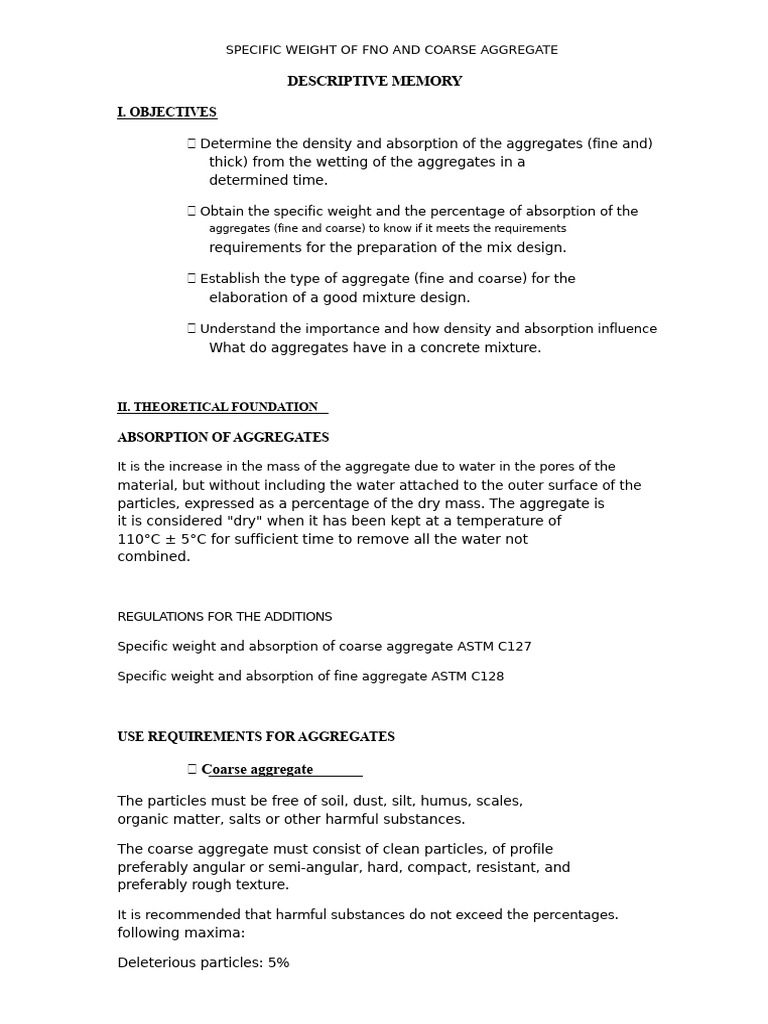 Specific Weight and Absorption of Fine and Coarse Aggregate | PDF ...