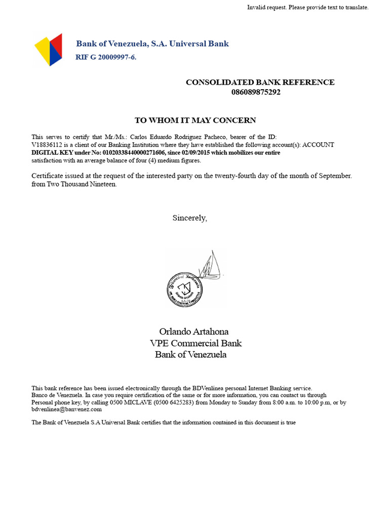 BDV Bank Reference | PDF