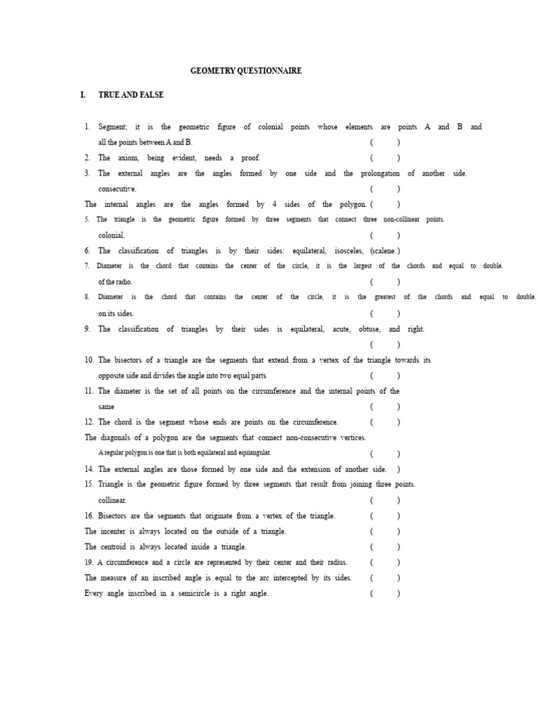 Complete Geometry Questionnaire | PDF | Triangle | Circle