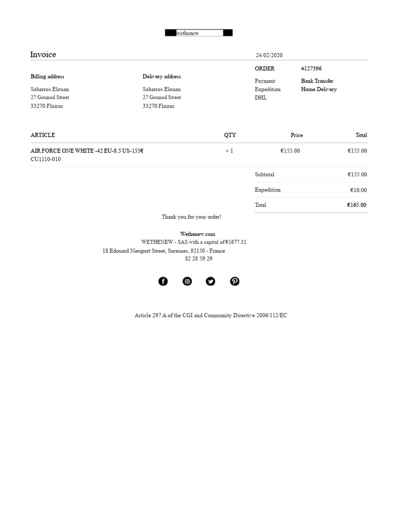 Invoice Wethenew Air Force One | PDF
