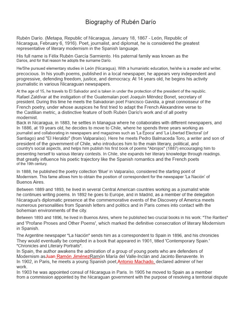 Biography of Rubén Darío | PDF