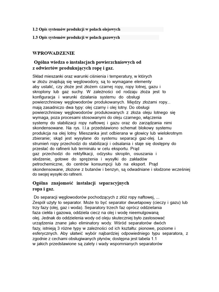 1.2 Opis Systemów Produkcji W Polach Olejowych | PDF