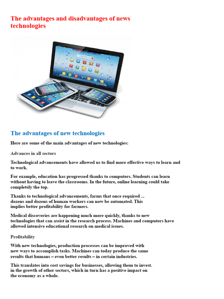 The Advantages and Disadvantages of New Technologies | PDF ...