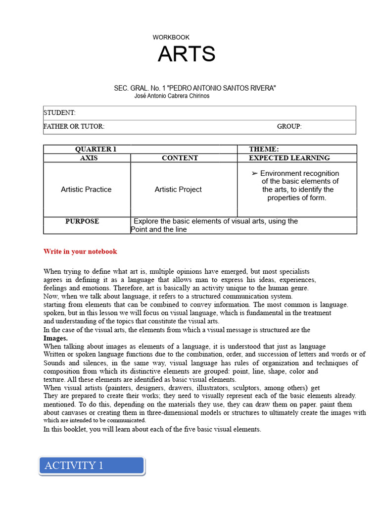 ARTS WORKBOOK 1st TRIMESTER PASR | PDF | Drawing