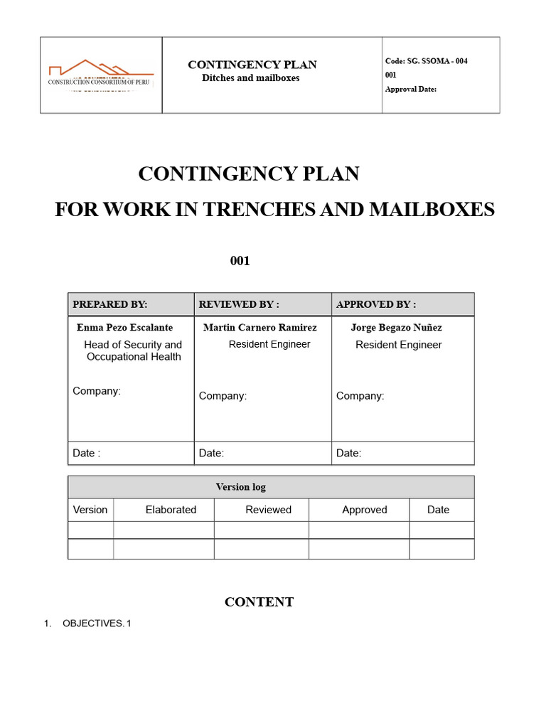 Contingency Plan For Work in Trenches and Manholes | PDF | Emergency ...