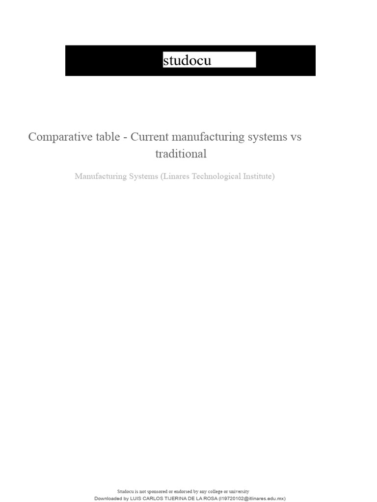 Comparative Chart of Current Manufacturing Systems Vs Traditional ...