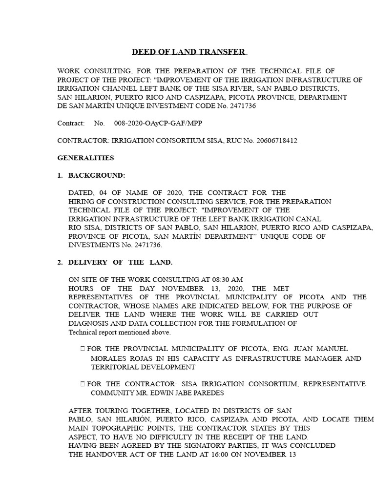 Land Transfer Deed for Irrigation Project | PDF