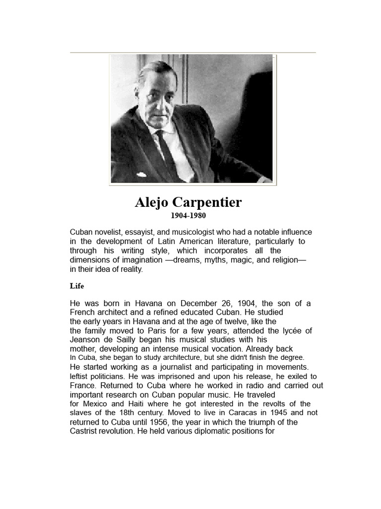 Alejo Carpentier: Influential Cuban Novelist | PDF | Surrealism | Cuba