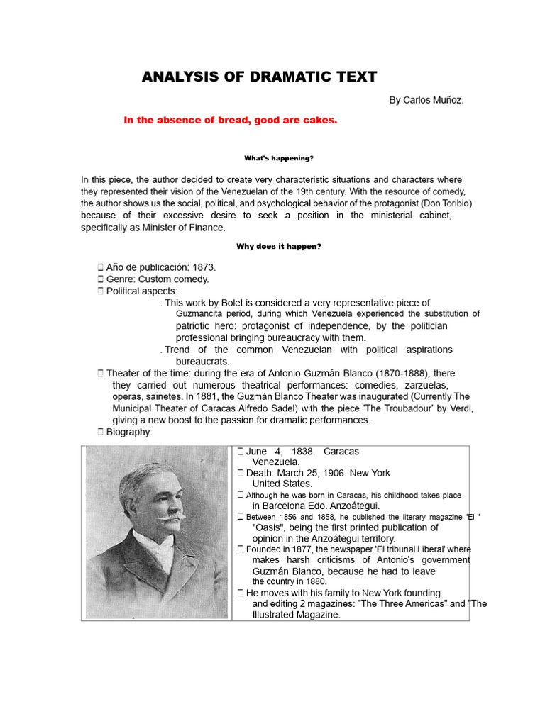 Analysis of The Dramatic Text in The Absence of Bread, Cakes Are Good | PDF