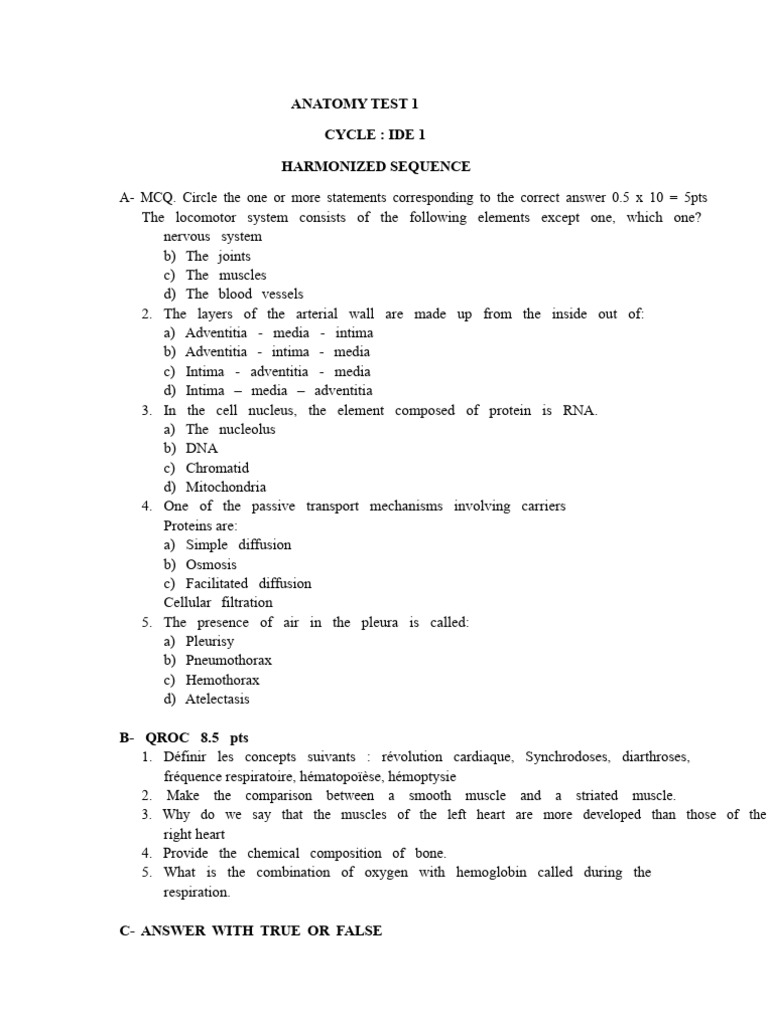 ANATOMY TEST 1 Modified-1 | PDF