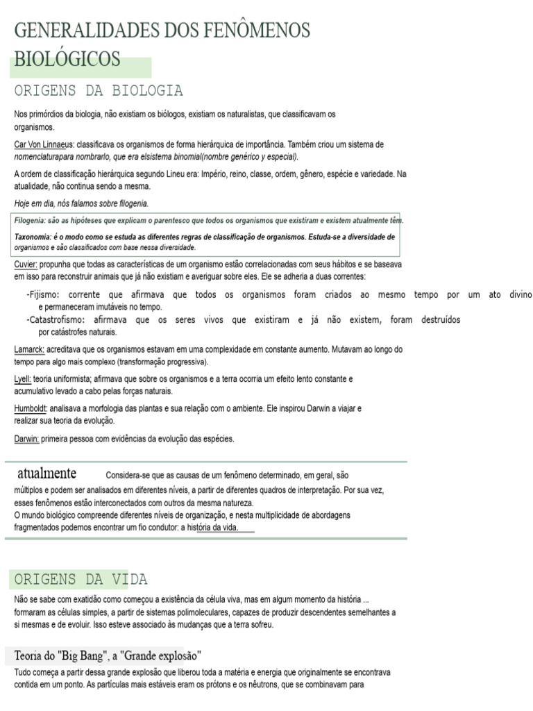 Generalidades Dos Fenômenos Biológicos | PDF | Célula (Biologia) | Vida