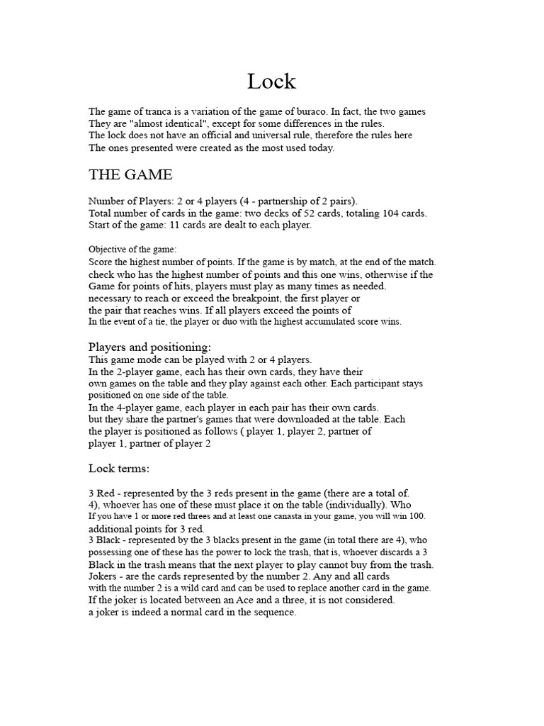 Lock Card Game Rules and Scoring | PDF | Card Games | Gambling