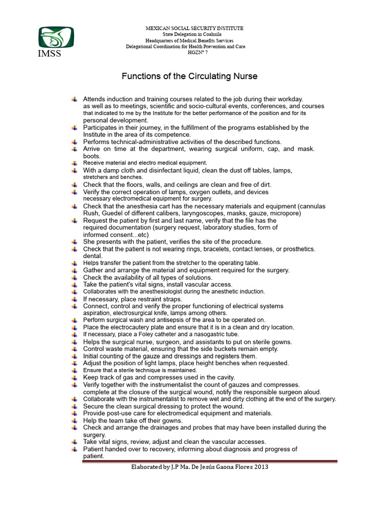 Functions of The Circulating Nurse | PDF | Health Care | Medicine