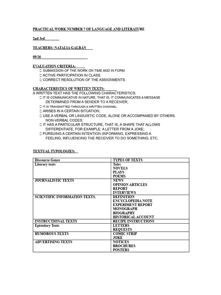 Practical Work No. 9 of Language and Literature For 2nd Grade | PDF ...