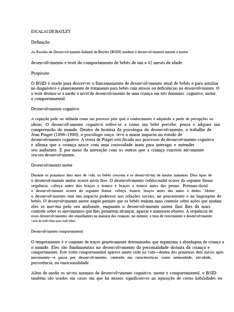 Escalas de Bayley: Avaliação do Desenvolvimento Infantil | PDF ...