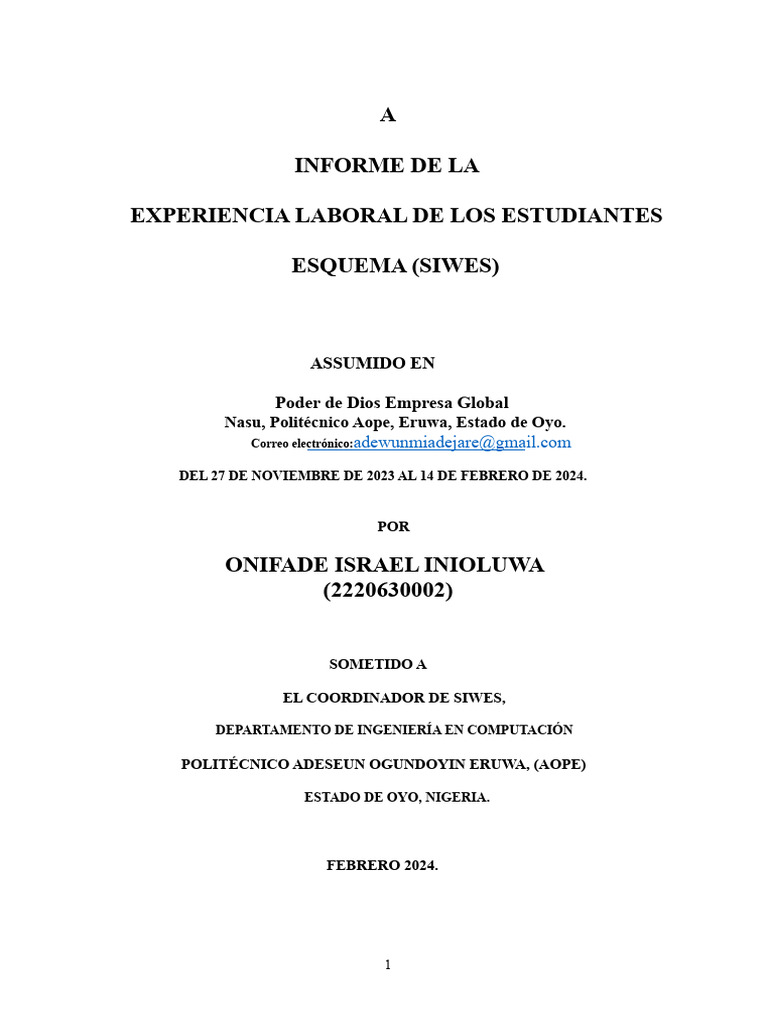 Informe de Onifade Siwes | PDF | Hardware de la computadora | Microsoft ...