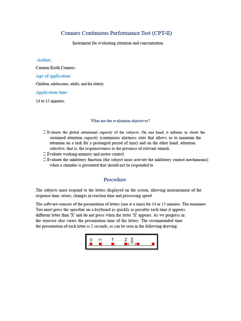 Conners CPT-II: Attention Evaluation Tool | PDF