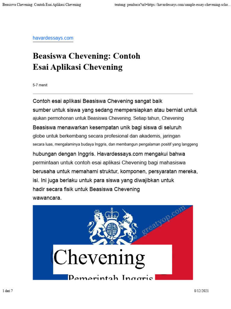 Beasiswa Chevening: Contoh Esai Aplikasi Chevening: Globe Untuk ...