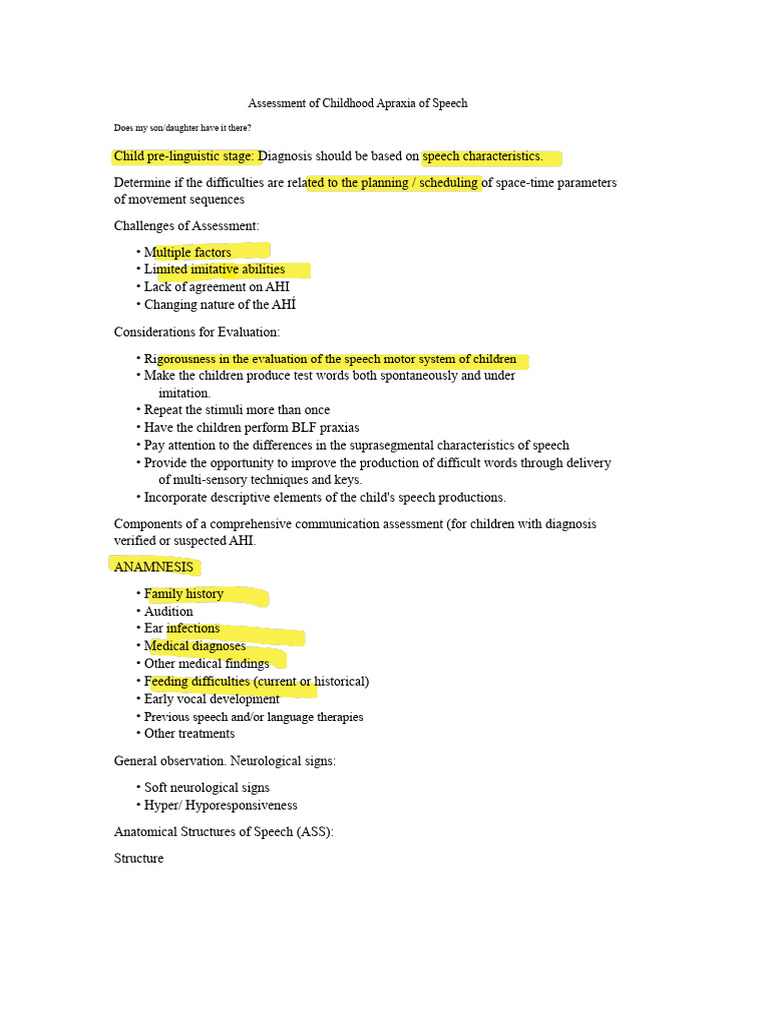 Assessment of Childhood Apraxia of Speech | PDF | Stress (Linguistics ...