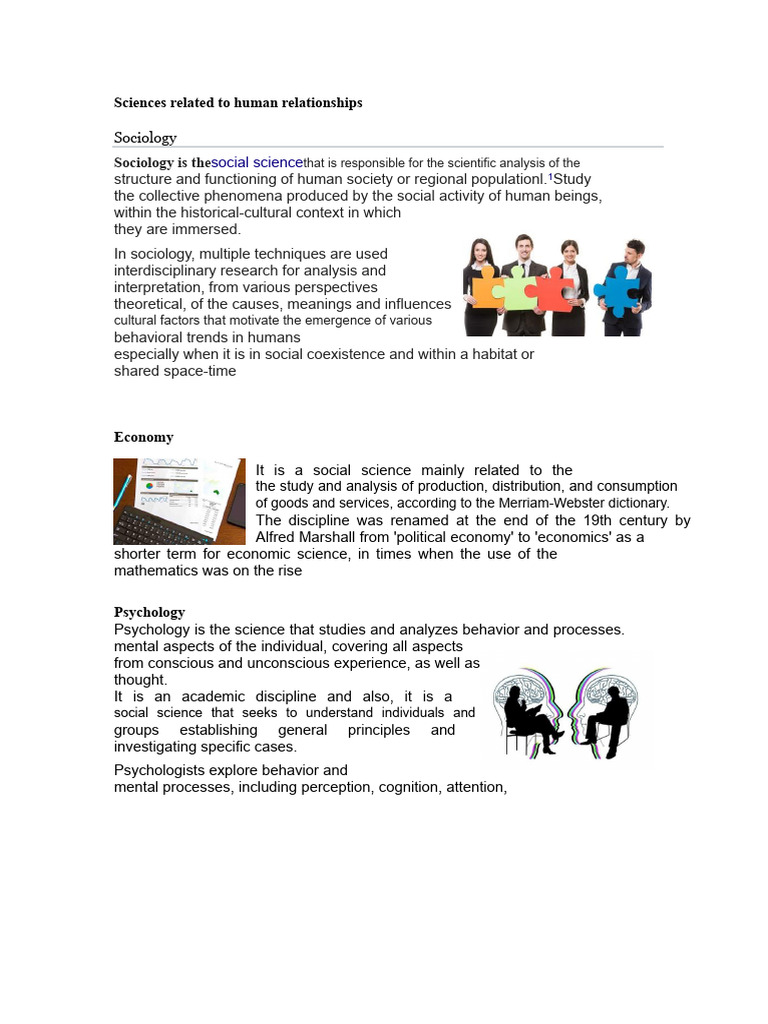 Sciences Related To Human Relationships | PDF | Psychology | Anthropology