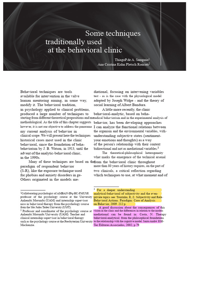 Some Techniques Traditionally Used in Behavioral Clinic | PDF ...