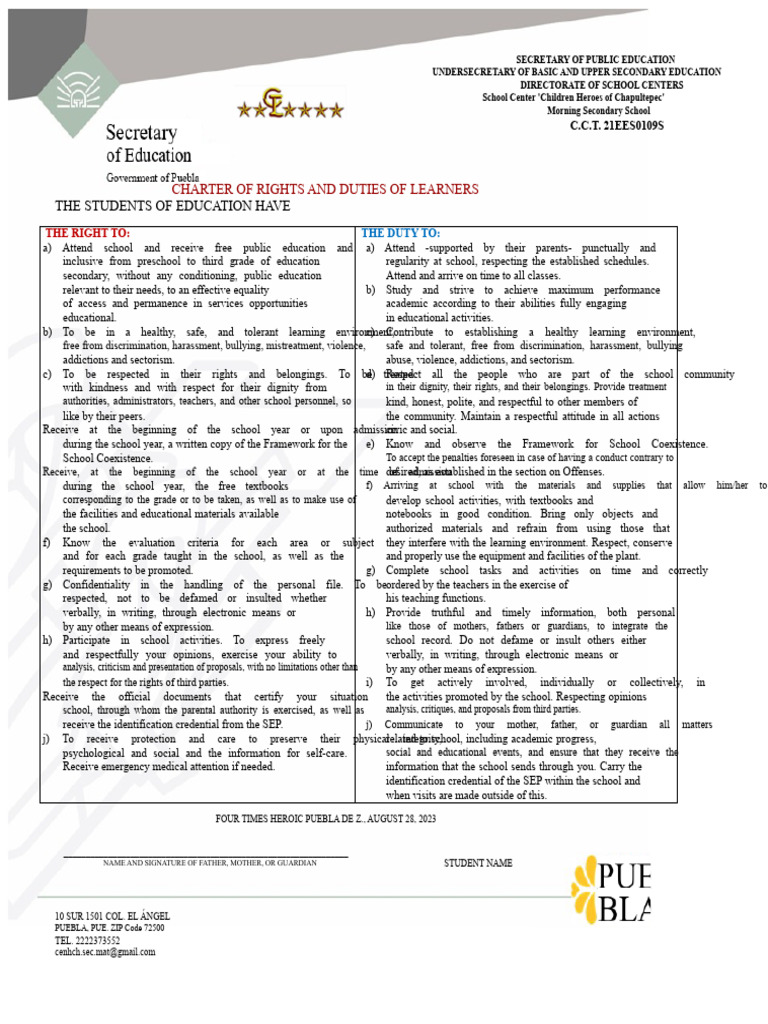 Letter of Rights and Duties of Learners-1 | PDF | Schools | Learning