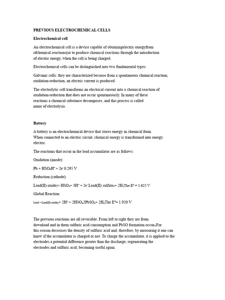 Previous 4 Electrochemical Cells | PDF | Electrochemistry | Redox