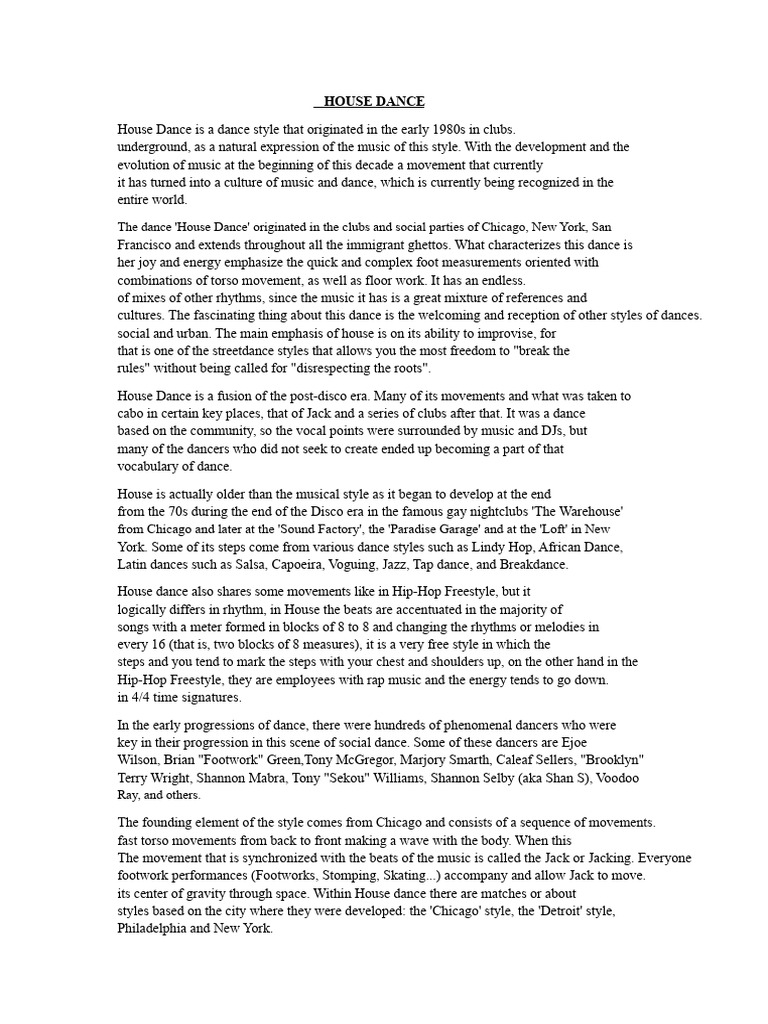 House Dance | PDF | Musicology | North American Styles Of Music