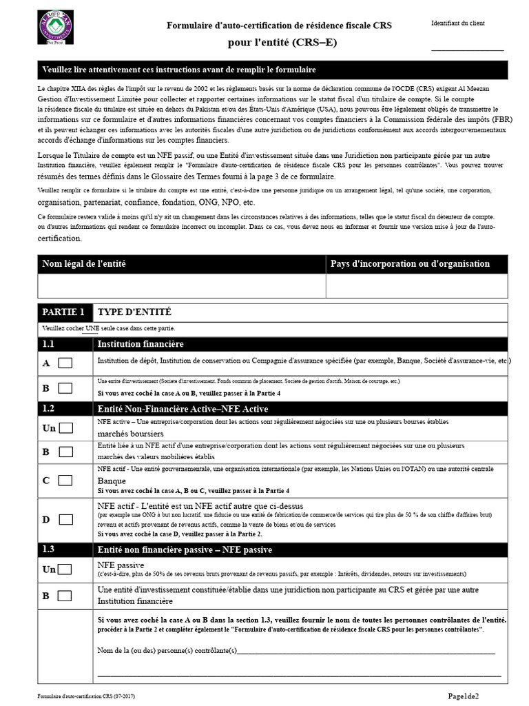 Formulaire d'auto-certification CRS Entité | PDF | Investir | Banques