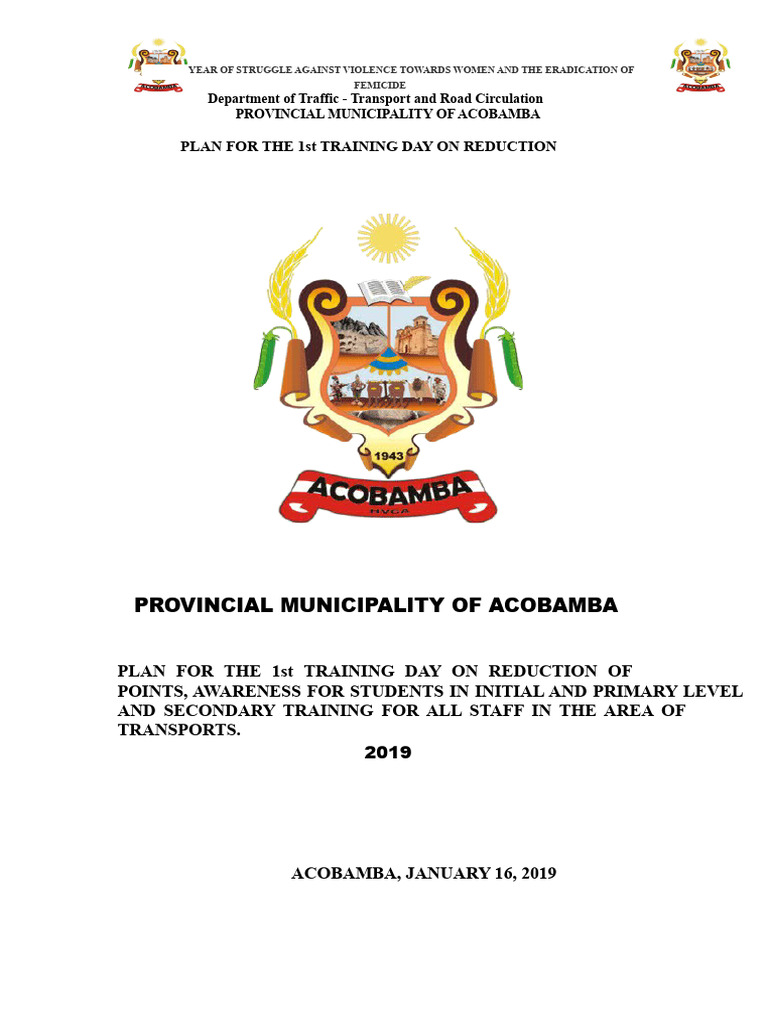 Acobamba Transport Training Plan 2019 | PDF | Road Traffic Safety | Traffic
