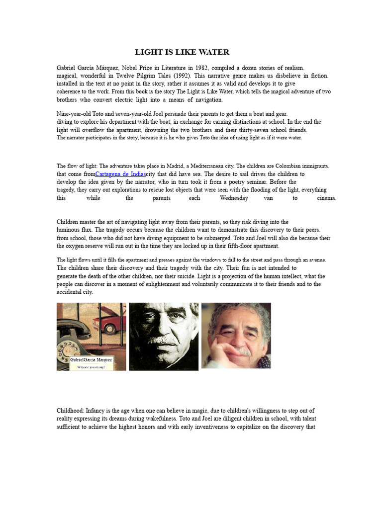 The Light Is Like Water Analysis Reading 1 Module | PDF | Gabriel ...