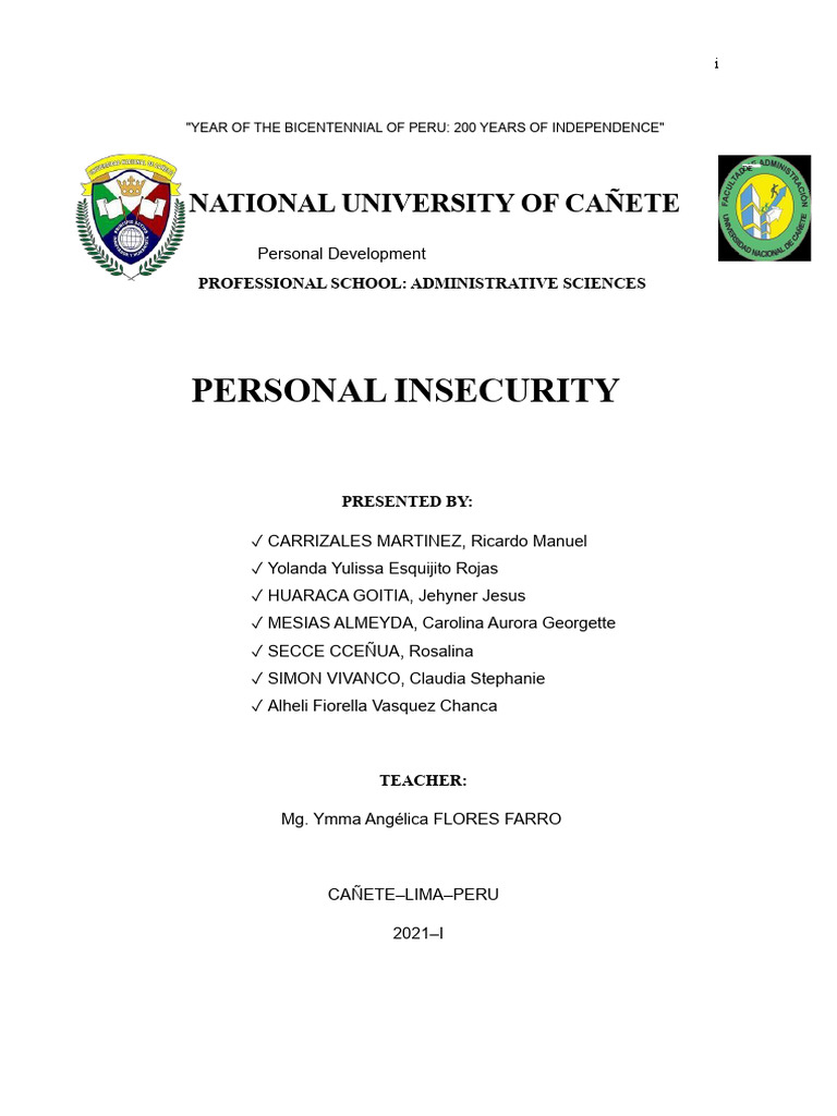 Personal Insecurity | PDF | Self Esteem | Paranoia