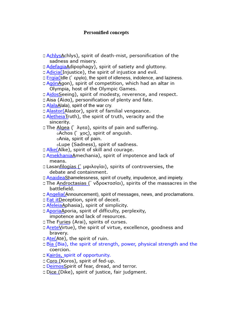 Personified Spirits and Concepts Explained | PDF | Greek Deities