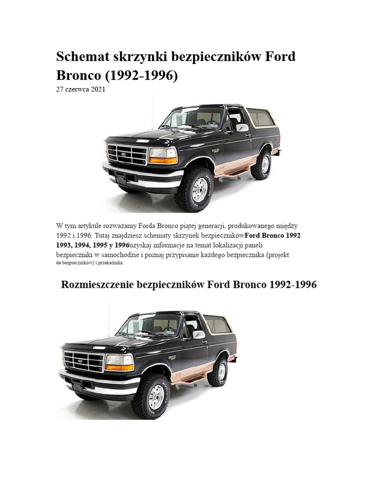 Schemat Skrzynki Bezpieczników Ford Bronco | PDF