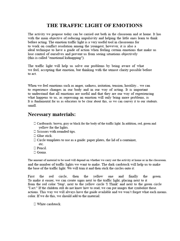Emotional Traffic Light Activity Guide | PDF | Emotions | Traffic Light
